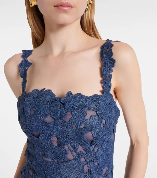 Oscar De La Renta Guipure Lace Midi Dress In Blue - 30% Off | Editorialist