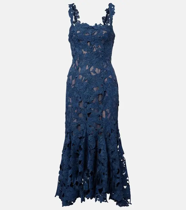 Oscar De La Renta Guipure Lace Midi Dress - Blue