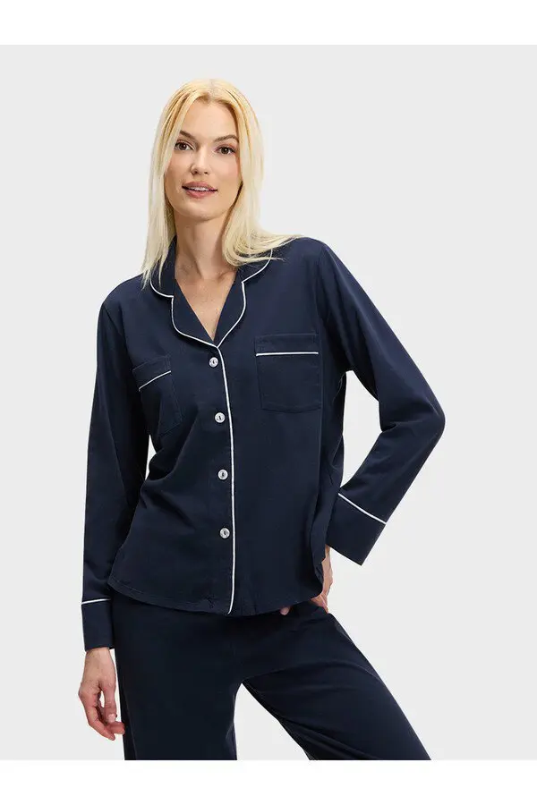 SARAH ALEXANDRA Long Sleeve Pajama Set: Nightcap - Navy