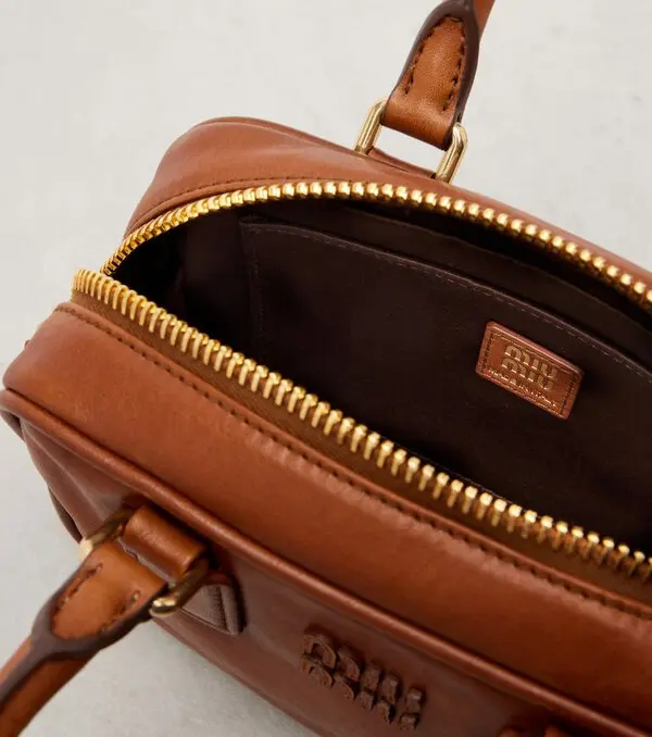 Miu Miu Arcadie Small Leather Tote Bag - Brown