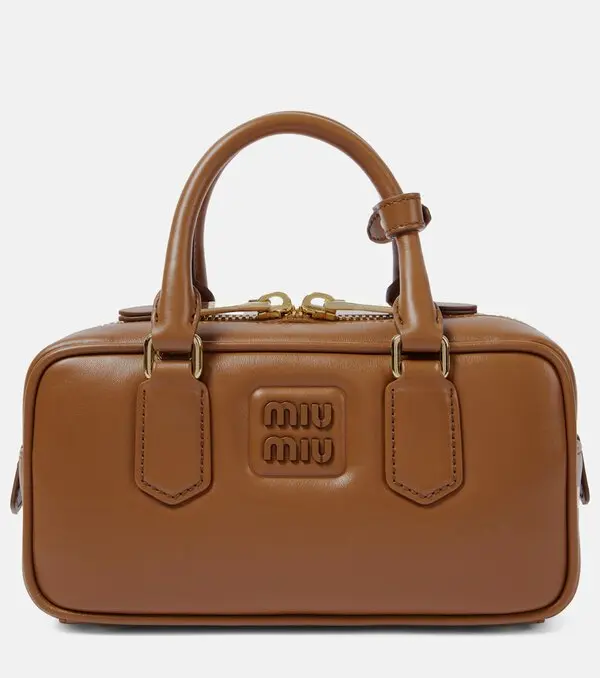Miu Miu Arcadie Small Leather Tote Bag - Brown