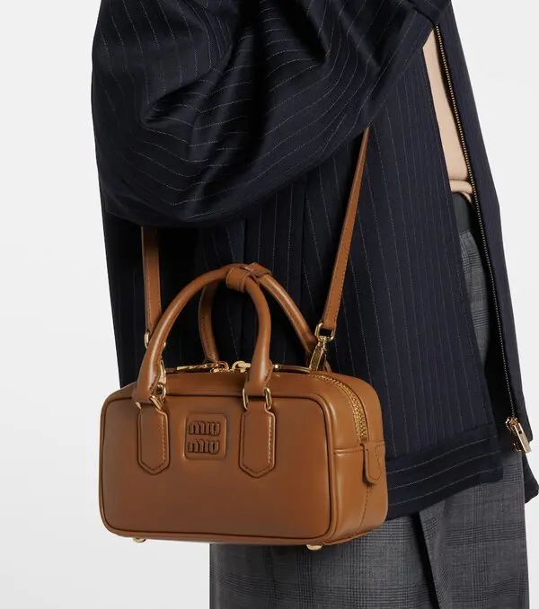 Miu Miu Arcadie Small Leather Tote Bag - Brown