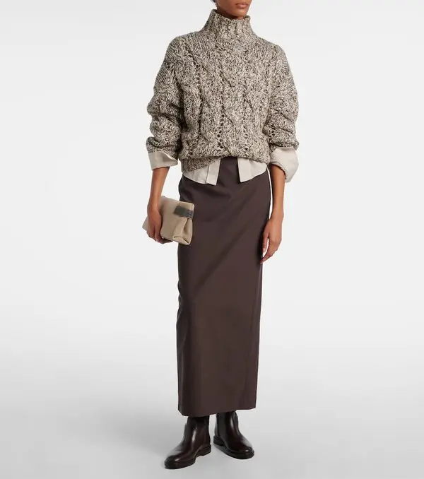 Brunello Cucinelli Wool-blend Maxi Skirt - Brown