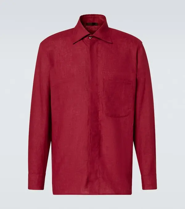 SAMAN AMEL Linen Shirt - Red