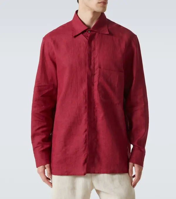 SAMAN AMEL Linen Shirt - Red