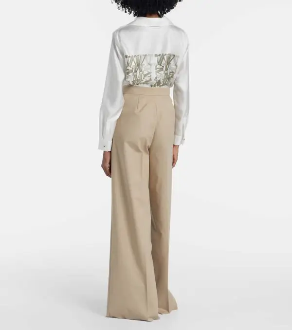Max Mara Cotton-blend Wide-leg Pants - Beige