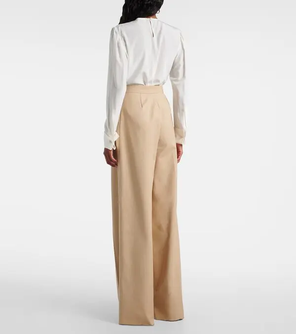 Max Mara Cotton-blend Wide-leg Pants - Beige