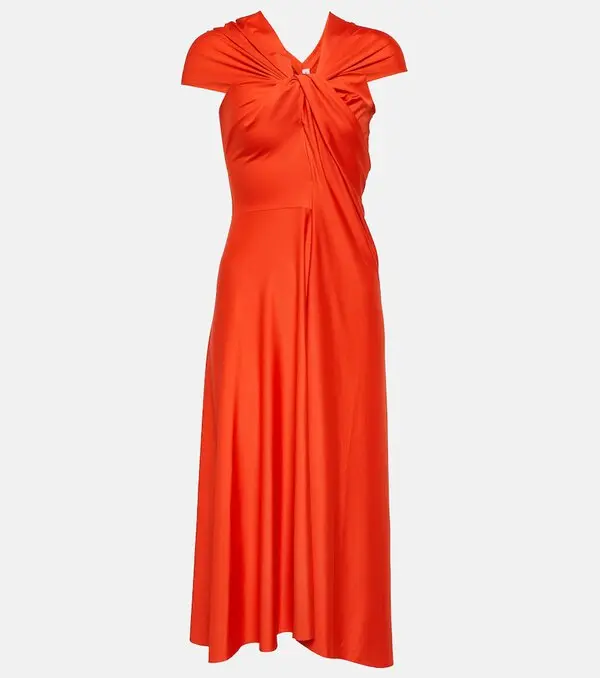 Victoria Beckham Draped Satin Midi Dress - Red