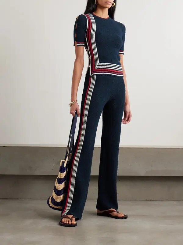 Rabanne Button-embellished Striped Cotton-blend Chenille Sweater - Blue