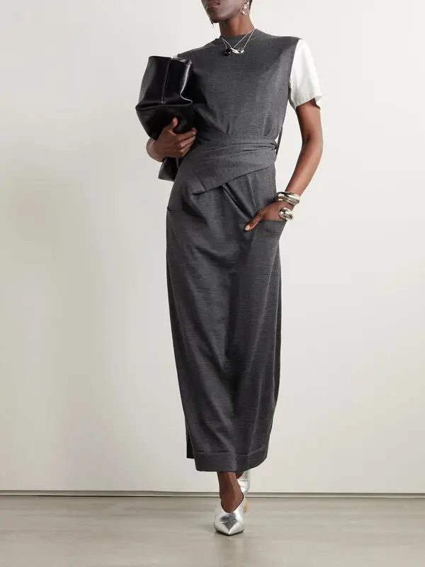 JIL SANDER Draped Merino Wool Maxi Dress