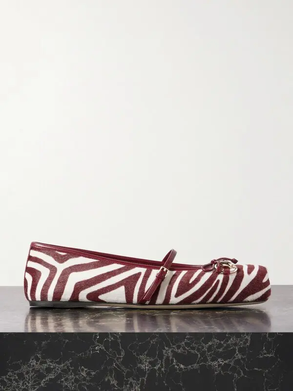 Gucci Horsebit Zebra-print Calf Hair Ballerina Flats - White
