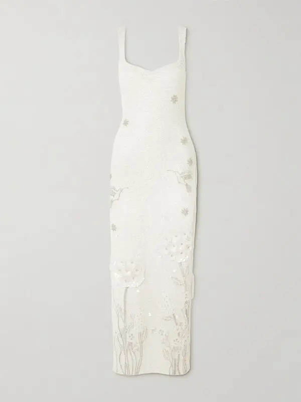 CLIO PEPPIATT Hummingbird Embellished Beaded Gown - Neutrals