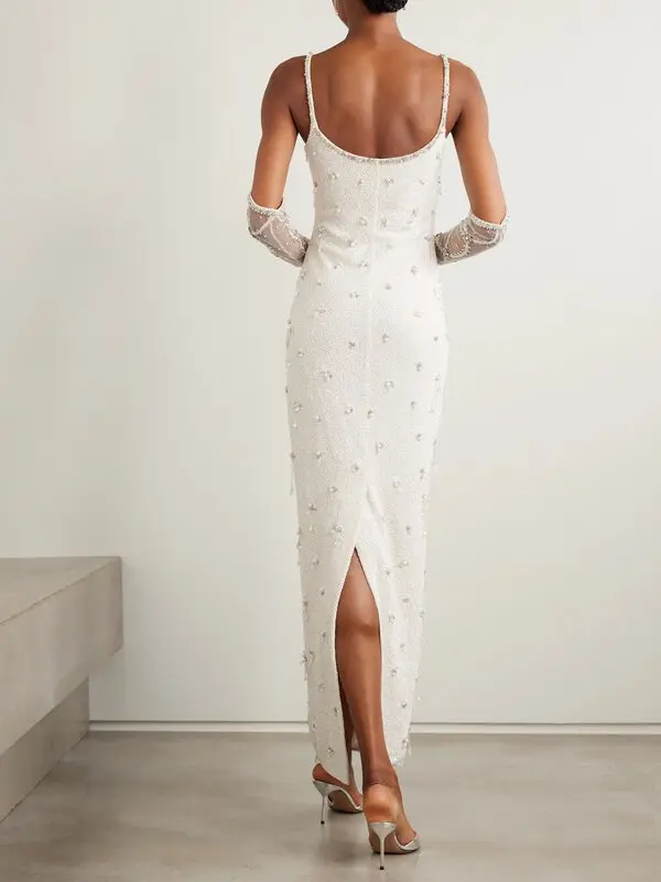 CLIO PEPPIATT Droplet Embellished Beaded Stretch-tulle Gown