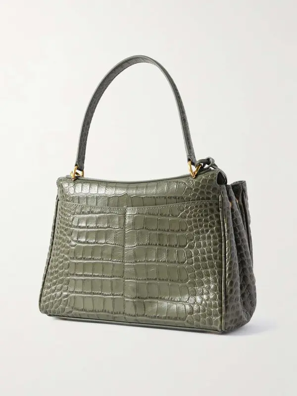 Balenciaga Rodeo Small Croc-effect Leather Tote - Dark Green