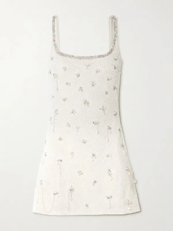 CLIO PEPPIATT Droplet Embellished Beaded Stretch-tulle Mini Dress - Neutrals