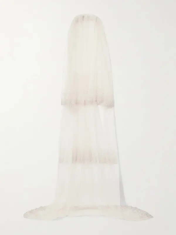 CLIO PEPPIATT Tiered Embellished Tulle Veil - Neutrals