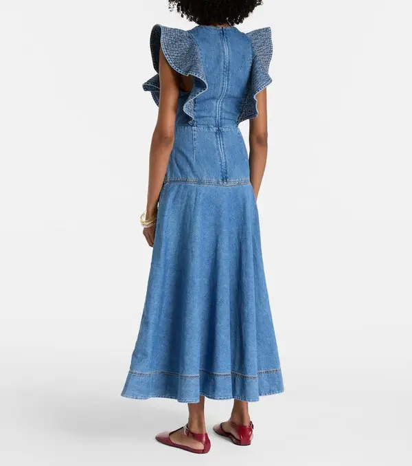 ALEMAIS Ruffled Denim Maxi Dress