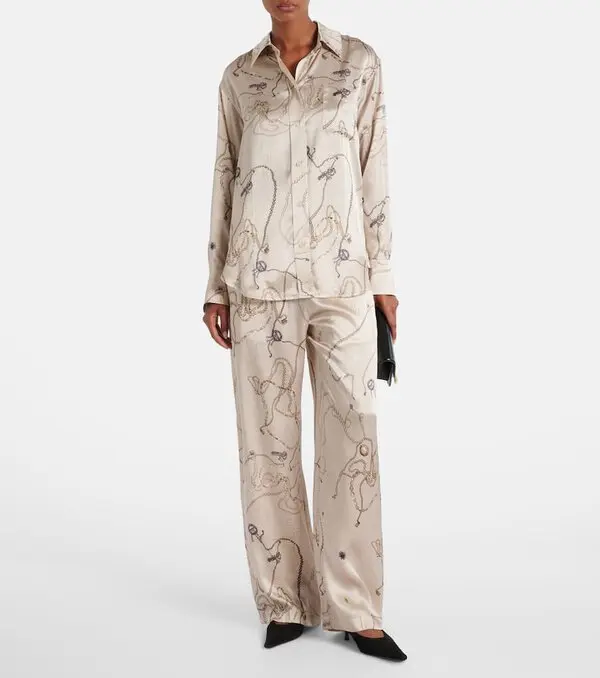 Victoria Beckham Printed Silk Satin Pajama Pants