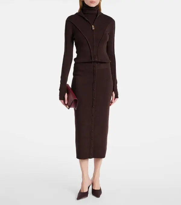 Victoria Beckham Knitted Wool-blend Midi Skirt - Brown