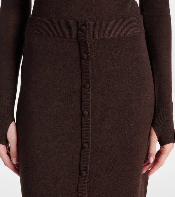 Victoria Beckham Knitted Wool-blend Midi Skirt - Brown