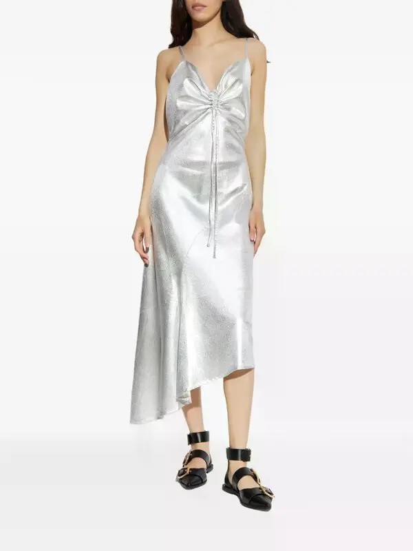 ALLSAINTS Alexia Metallic Ruched Slip Dress