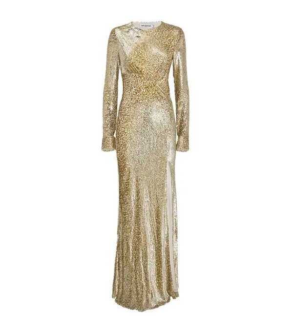 SELF-PORTRAIT Metallic Leopard Spot Maxi Dress