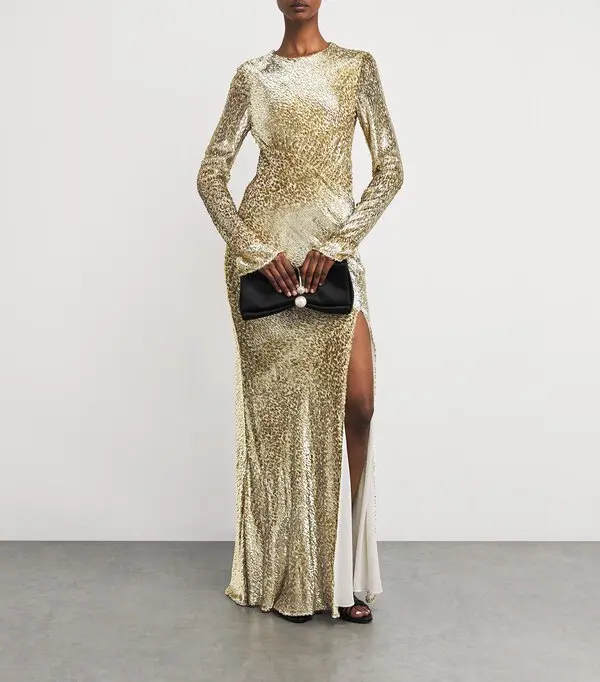 SELF-PORTRAIT Metallic Leopard Spot Maxi Dress