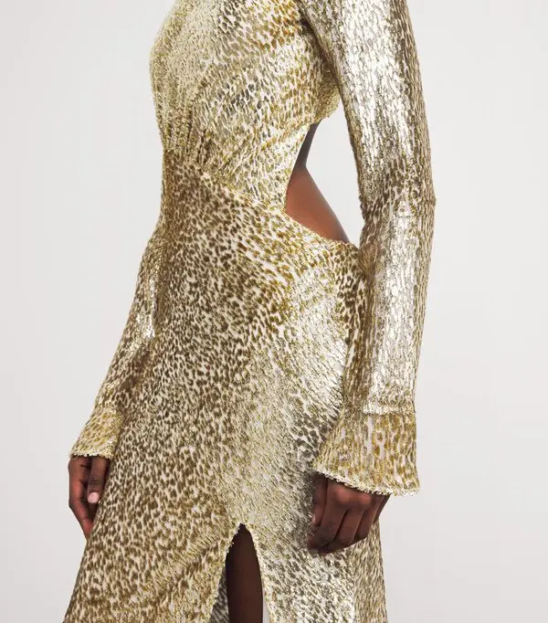 SELF-PORTRAIT Metallic Leopard Spot Maxi Dress