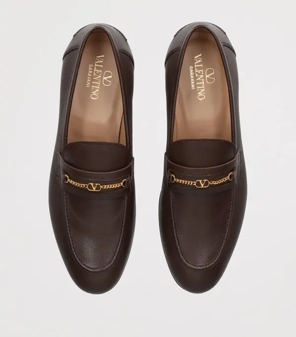Valentino Garavani Leather Loafers With Chain Detail - Brown  display picture 3