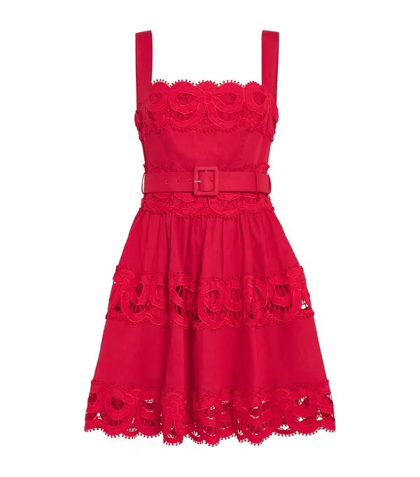 SELF-PORTRAIT Lace-insert Belted Mini Dress