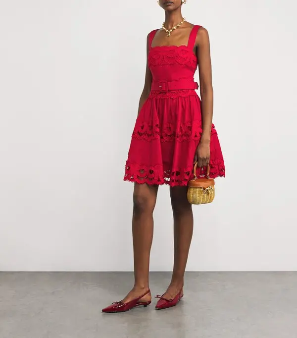 SELF-PORTRAIT Lace-insert Belted Mini Dress