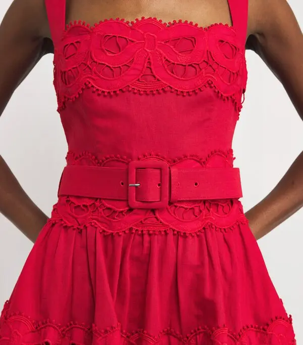 SELF-PORTRAIT Lace-insert Belted Mini Dress