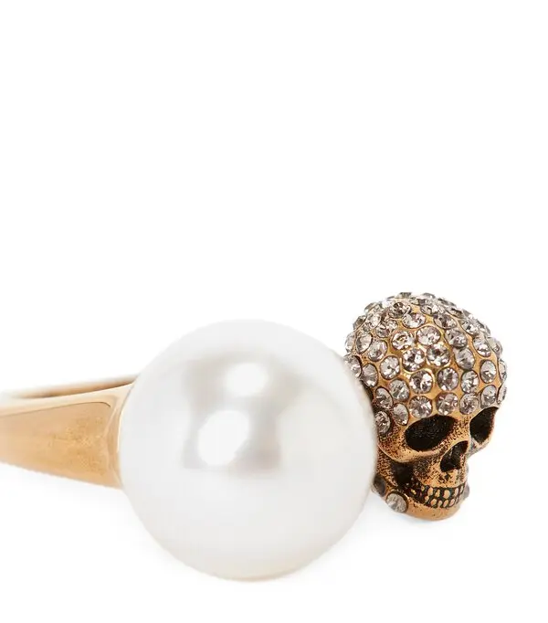 Alexander McQueen Faux Pearl And Skull Ring - Blue