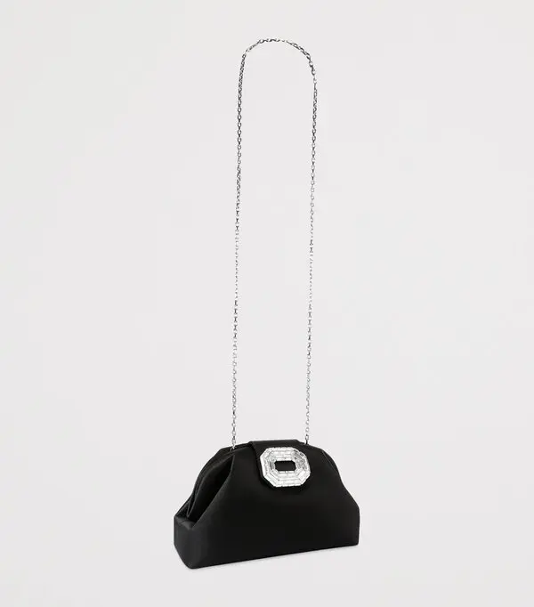 Amina Muaddi Satin Camelia Clutch Bag - Black