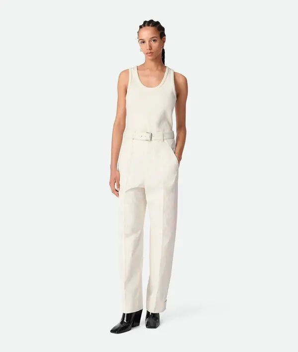 Bottega Veneta Cotton Twill Belted Pants - Frosting