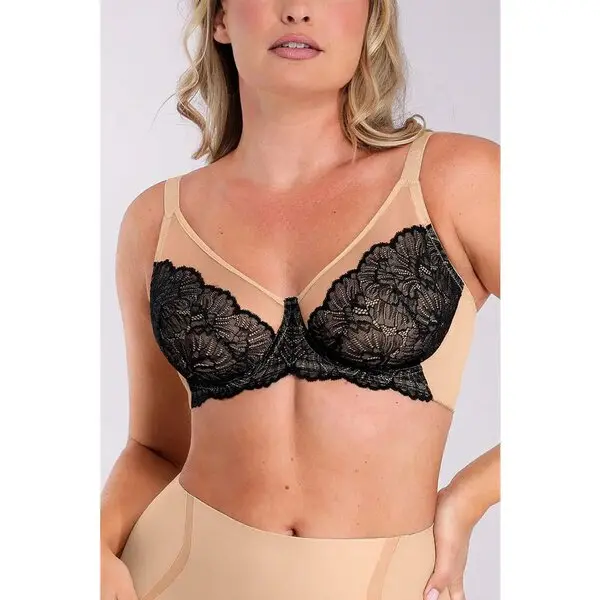 SHAPELLX Supportive Unlined Lace Underwired Bra - Classic Black+khaki