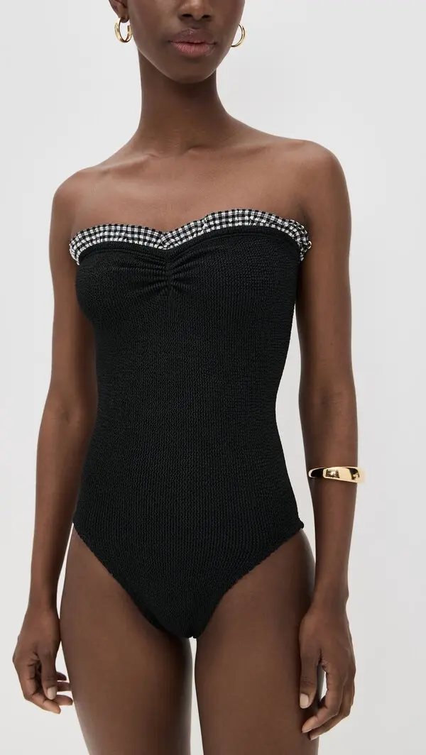 Hunza G Smocked Gingham One-piece Swimsuit - Black/black