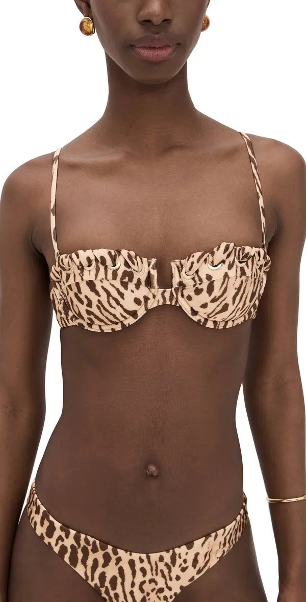 Zimmermann Cascadian Balconette Bikini Top - Tan Leopard