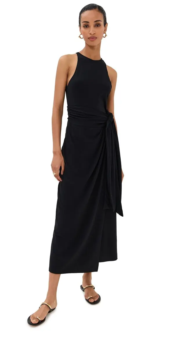 Another Tomorrow Sarong Tie Dress - Black
