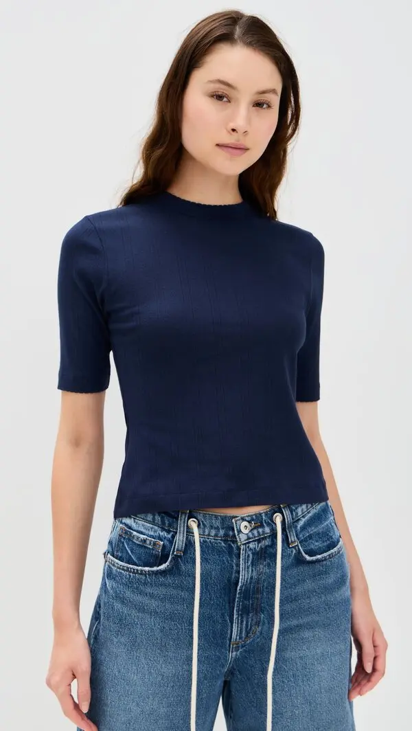 LE BOP Ada Pointelle Tee - Navy