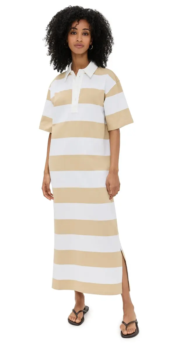 LE BOP Nell Polo Maxi Dress - Khaki/white
