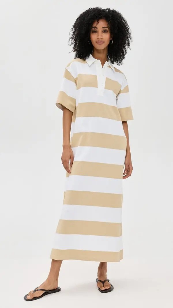 LE BOP Nell Polo Maxi Dress - Khaki/white