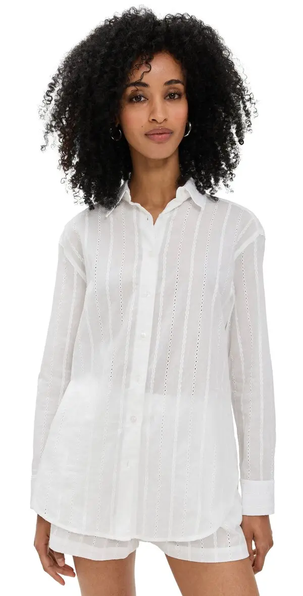 LE BOP Cecilia Long Sleeve Button Down Shirt - White