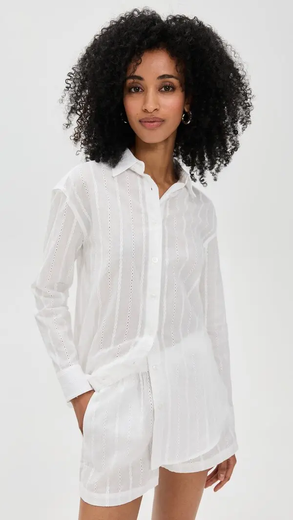 LE BOP Cecilia Long Sleeve Button Down Shirt - White
