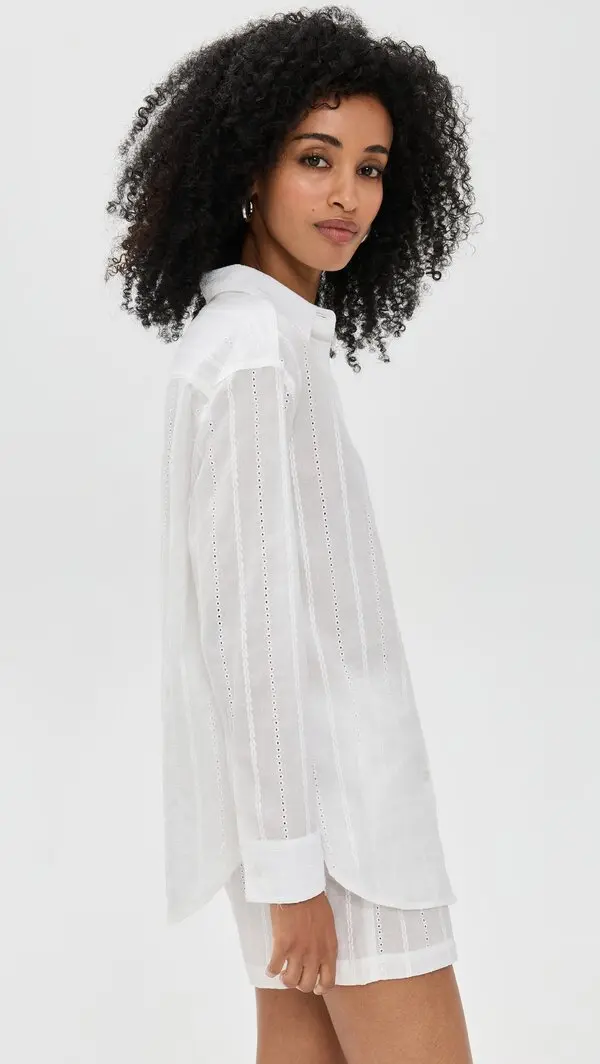 LE BOP Cecilia Long Sleeve Button Down Shirt - White