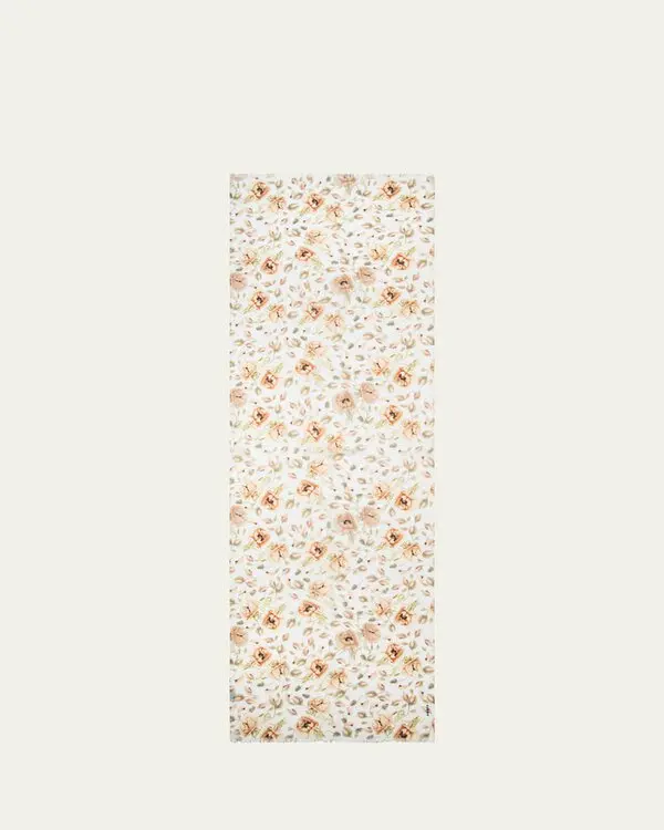 Akris Anemone Print Fringe Cashmere Scarf