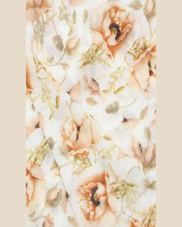 Akris Anemone Print Fringe Cashmere Scarf