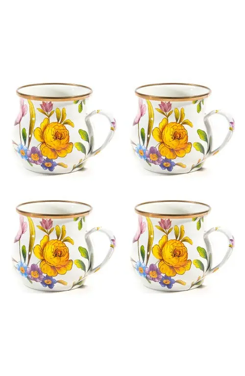 MACKENZIE-CHILDS Flower Market Set Of 4 Enameled Steel Mugs - White Multi