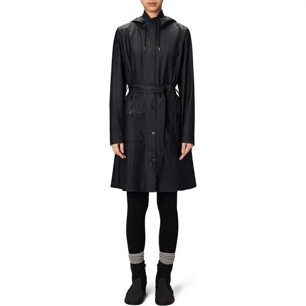 Rains Curve Waterproof Belted Jacket - Black