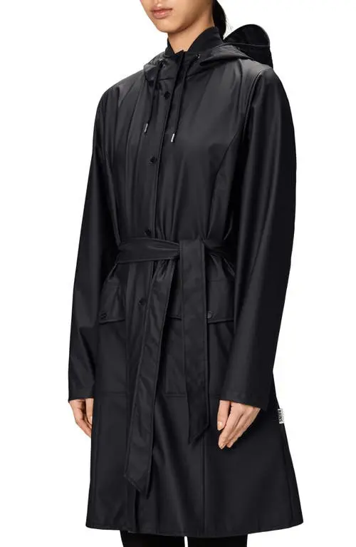 Rains Curve Waterproof Belted Jacket - Black